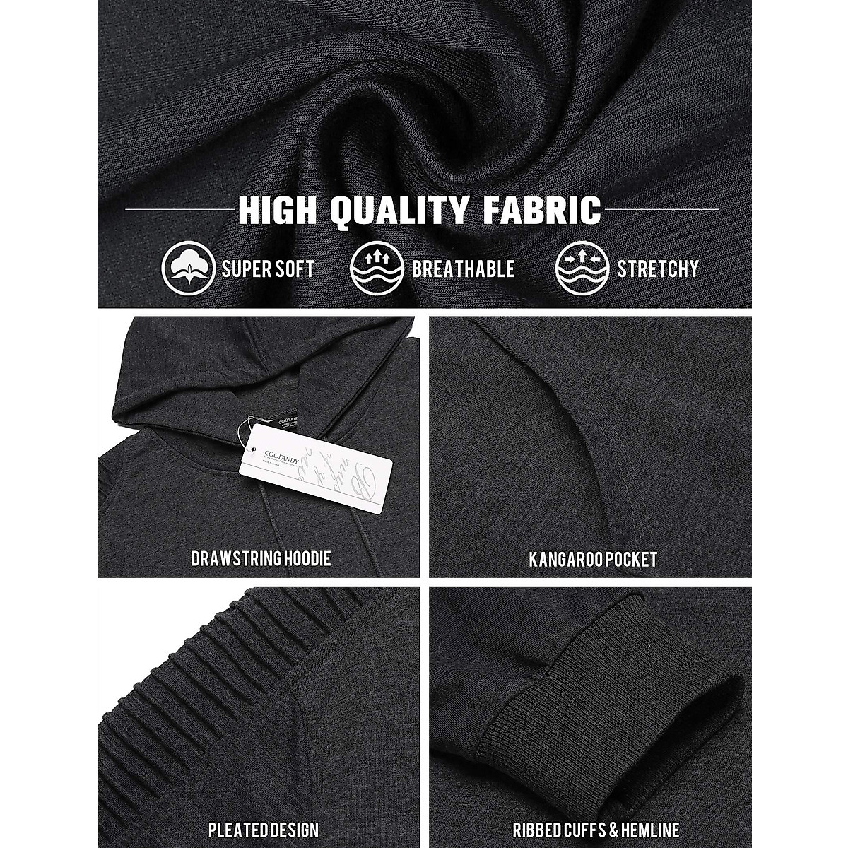 COOFANDY Men's Workout Hoodie Gym Sport Sweatshirt Athletic Pullover Casual Fashion Hooded With Pocket (Dark Gray., Large)