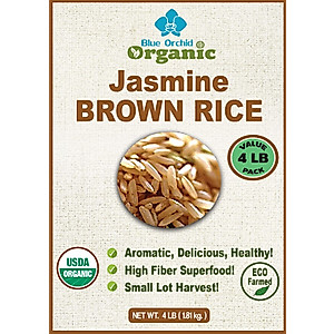 Organic Brown Jasmine Rice from Thailand - Whole Grain Vegan Natural Healthy Superfood Gluten-free - 4 LB