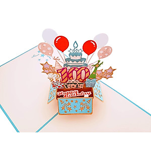 iGifts And Cards Happy 100th Blue Birthday Party Box 3D Pop Up Greeting Card – Someone Turning 100, Hundred, Awesome, Balloons, Unique, Celebration, Feliz Cumpleaños, Fun, Mom, Dad