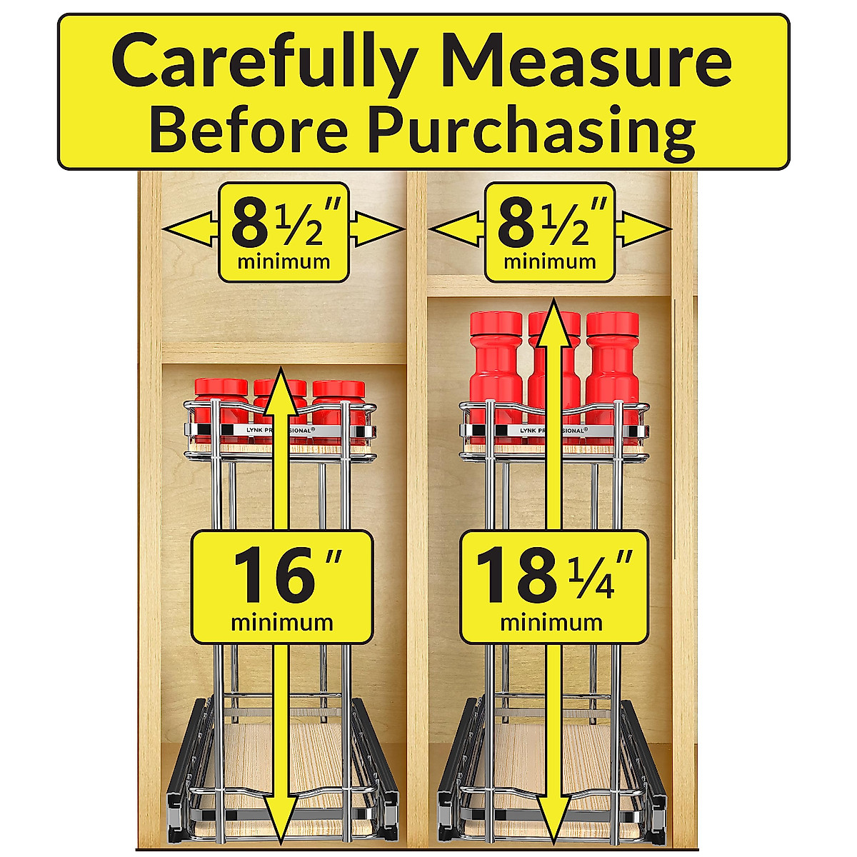 LYNK PROFESSIONAL® Élite™ Pull Out Spice Rack Organizer for Inside Kitchen Cabinets - 6"x21" - Slide Out Drawer – Wood/Chrome Sliding Spice Cabinet Organization Shelf Racks - 2 Tier