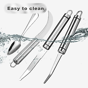 Klyuqoz Stainless Steel Grapefruit Knife, Grapefruit Knife Curved Serrated Set of 2, with Grapefruit Spoons and Fruit knife, for Grapefruit Oranges Lemon Kitchen Gadget