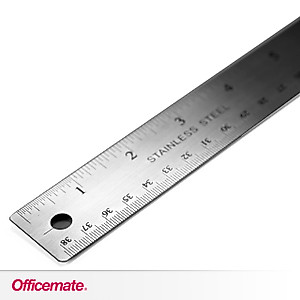 Officemate Classic Stainless Steel Metal Ruler, 15 inches with Metric Measurements, Silver, 15 L x 1.25 W (66612)