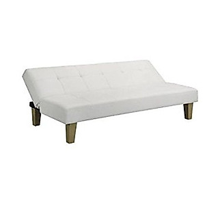 DHP Aria Futon Couch, Tufted Faux Leather Upholstery - White