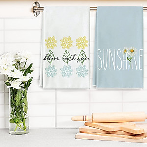 AnyDesign Watercolor Daisy Flower Kitchen Dish Towel Sunshine Blessed Bloom Spring Dishcloth 18 x 28 Inch Blue White Floral Bloom Hand Drying Tea Towel for Cooking Cleaning Wipes Supplies, Set of 4