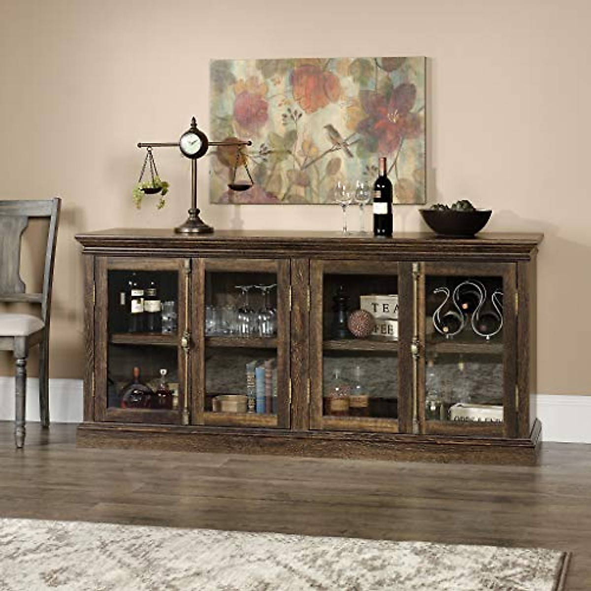 Sauder Barrister Lane Storage Credenza, for TVs up to 70", Iron Oak finish