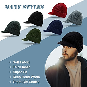 POXIMI Men Knit Hat Women Winter Beanies Warm Newsboy Hats with Brim Thick Cap Fleece Lined (Black)