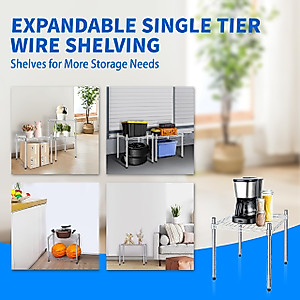 HealSmart Heavy Duty Shelving Unit, Wire Metal Stackable Storage, 1-Tier Shelf, Chrome, 15" W x 13.8" D x 15" H