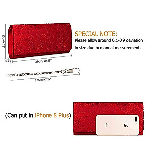BAGLAMOR Clutch Purses for Women Wedding Red Lace Floral Handbag Evening Bag