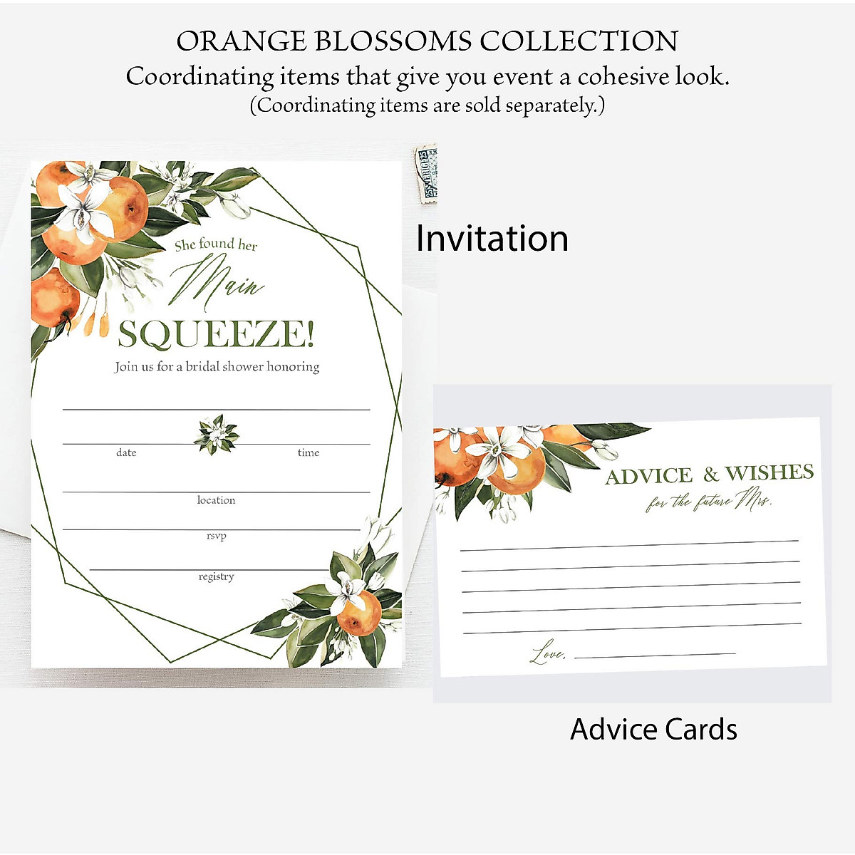 Orange Theme Advice and Wishes Cards, Set of 50, Advice Cards for Bridal Shower, Bridal Shower Advice Cards, Citrus Bridal Shower, Mimosa Bridal Shower