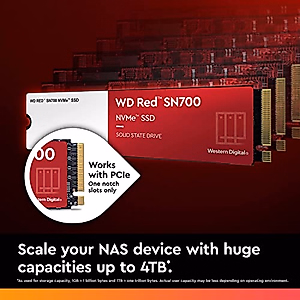 Western Digital 2TB WD Red SN700 NVMe Internal Solid State Drive SSD for NAS Devices - Gen3 PCIe, M.2 2280, Up to 3,400 MB/s - WDS200T1R0C