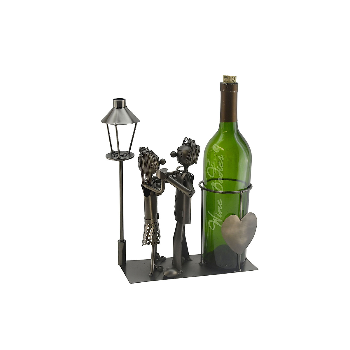 WINE BODIES Lovers by a Light Post Metal Wine Bottle Holder, Charcoal