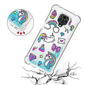 LEMAXELERS Redmi Note 9S Case Bling Glitter Case Soft TPU Floating Clear Liquid Hearts Quicksand Shiny Flowing Shockproof Protective Cover for Xiaomi Redmi Note 9S Pro / 9 Pro Max YB-LS Rainbow Horse