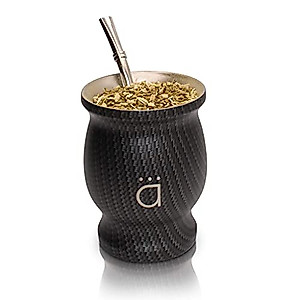 Kalmateh Yerba Mate Gourd Set - Traditional Modern Mate Cup Includes Bombilla Filter Straw and Cleaning Brush- Double Walled Stainless Steel (Turquoise, 8.6 oz)