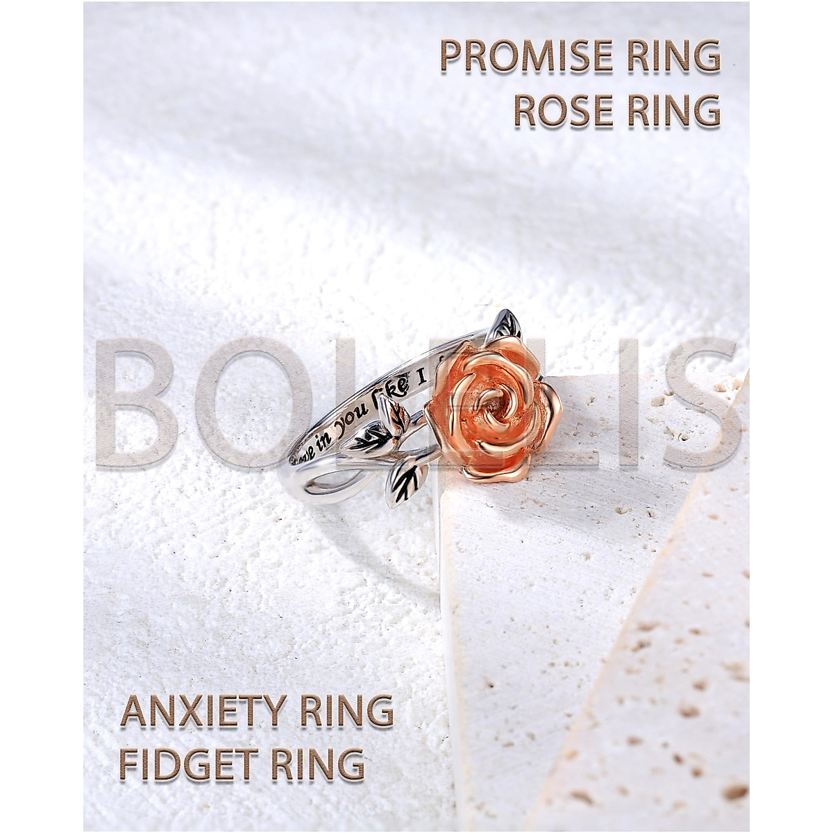 Fidget Spinner Rings for Anxiety for Women - 925 Sterling Silver Sunflower/Rose/Daisy Promise Bands Relieving Stress Jewelry Anti Anxiety Gifts for Couples Women (Rose, 7)