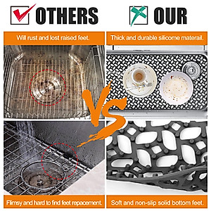 JUSTOGO Silicone Sink Mat, Black Sink Protectors for Kitchen Sink Grid Accessory, 1 PCS Non-slip Sink Mats for Bottom of Kitchen Farmhouse Stainless Steel Porcelain Sink Right & Left (28.2''x 14.2'')