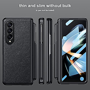 Libeagle Compatible with Samsung Galaxy Z Fold 4 Case, Support All Magsafe Accessories, Leather Back, Removable S Pen Holder on Hinge Protection, Screen Protector, Magnetic Cover 5G 2022 - Black
