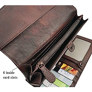 Womens Wallets Genuine Leather Large Capacity Handmade Card Holder Purse,Scratch Resistant (coffee)