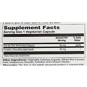 Solaray Zinc Amino Acid Chelate 50 mg VCapsules, 100 Count