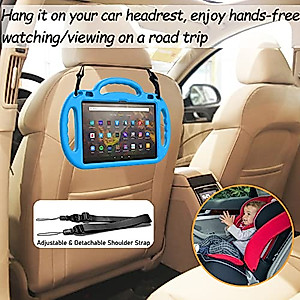 LTROP Kids Case for Fire HD 10 and Fire HD 10 Plus (11th Generation, 2021 Release) 10.1-Inch with Shoulder Strap, Light Weight Shockproof Kid-Proof Handle Stand Cover Case for Fire HD 10 2021, Blue