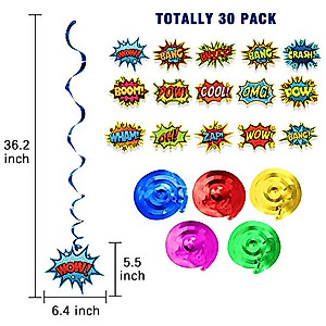 Superhero Party Supplies Decorations 30 Pack Foil Ceiling Hanging Swirls Streams Party Banner Decor for Kids Adults Fashion Hero Birthday Celebrating Party Events Baby Shower Room Wall Decor 30 Counts