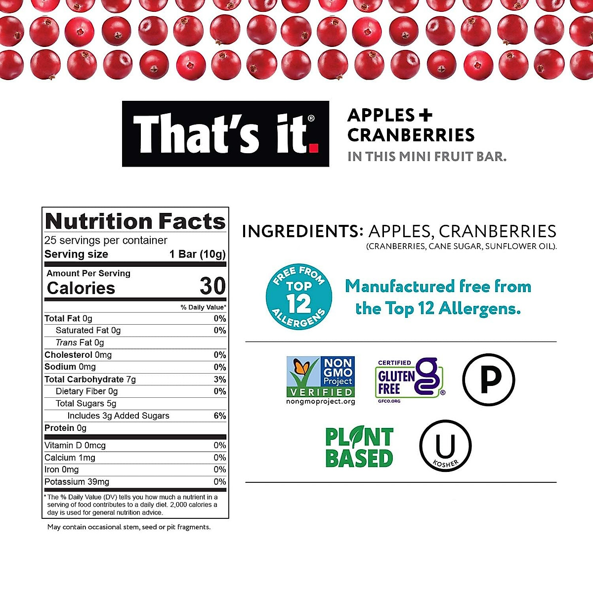 That’s It. Fun Size Fruit Bars Variety Pack(50 Pieces, 10g Each) With Apples + Bananas, Apples + Cranberries, Non-GMO, Paleo and Kosher Friendly, Gluten Free Breakfast Snacks
