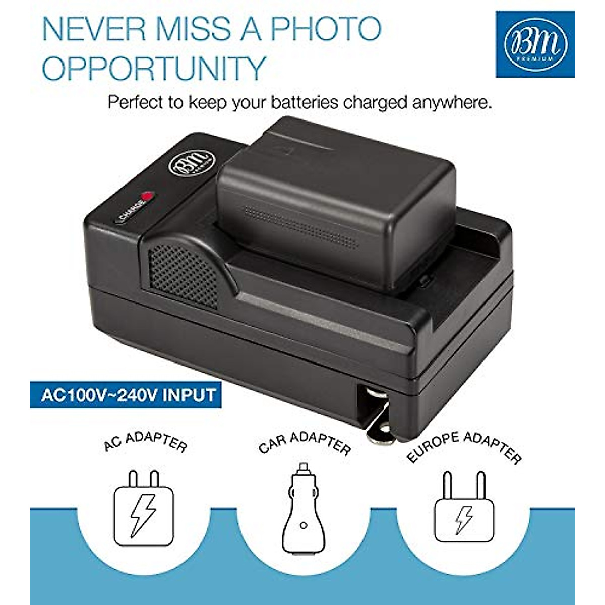 BM Premium 2-Pack of VW-VBT190 Batteries and Battery Charger for HC-V800K, HC-VX1K, HC-WXF1K, HCV520, HC-V550, HCV710, HCV720, HC-V750, HC-V770, HC-VX870, HC-VX981, HC-W580, HC-W850, HCWXF99