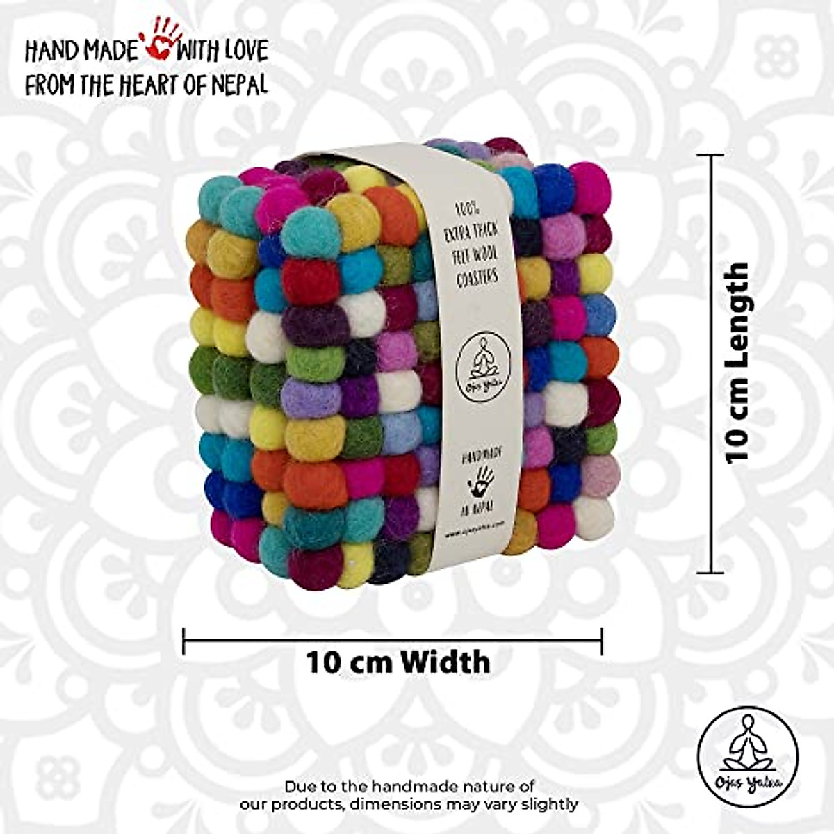 Colorful Felt Coasters Square - Premium Felted Ball Wool Coasters Set of 4 - with Lokta Gift Box - Handmade Large Absorbent Coasters for Drinks - Naturally Dense, Heat Resistant, Thick & Durable