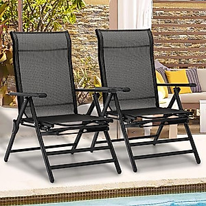 Magshion Folding Patio Chairs, Oversized High Back, Steel Frame with Footrests, 330 Lbs Capacity (Black, Set of 2)