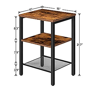 HOOBRO Nightstands Set of 2, 3-Tier Side Table with Adjustable Shelf, Industrial End Table for Small Space in Living Room, Bedroom and Balcony, Stable Metal Frame, Rustic Brown BF12BZ01