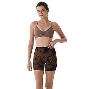 AUROLA Dream Tie Dye Workout Shorts for Women Seamless Scrunch Soft Active Shorts,Brown-Black Tie Dye,XS