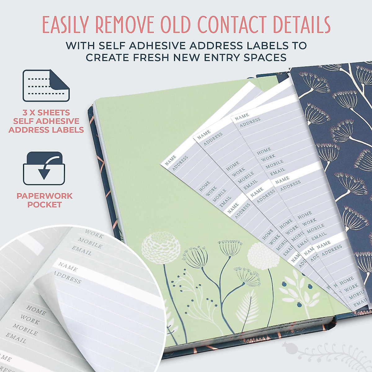 Boxclever Press Small Address Book with Over 400 Spaces! Hardcover Address Book with Alphabetical Tabs, Pocket & Change of Address Labels. Stunning Address Books - 8 x 5''