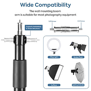 Wall Mount Triangle Boom Arm, 51inches/130cm, 180º Flexible Rotation, for Photography Strobe Light, Monolight, Softbox, Umbrella, Reflector and Ring Light