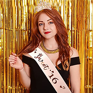 Vovii 16th Birthday Sash and Tiara,16th Birthday Decorations For Women,16th Birthday Gifts for her, Princess Crown Hair Accessories for Women Happy Birthday Party Favors