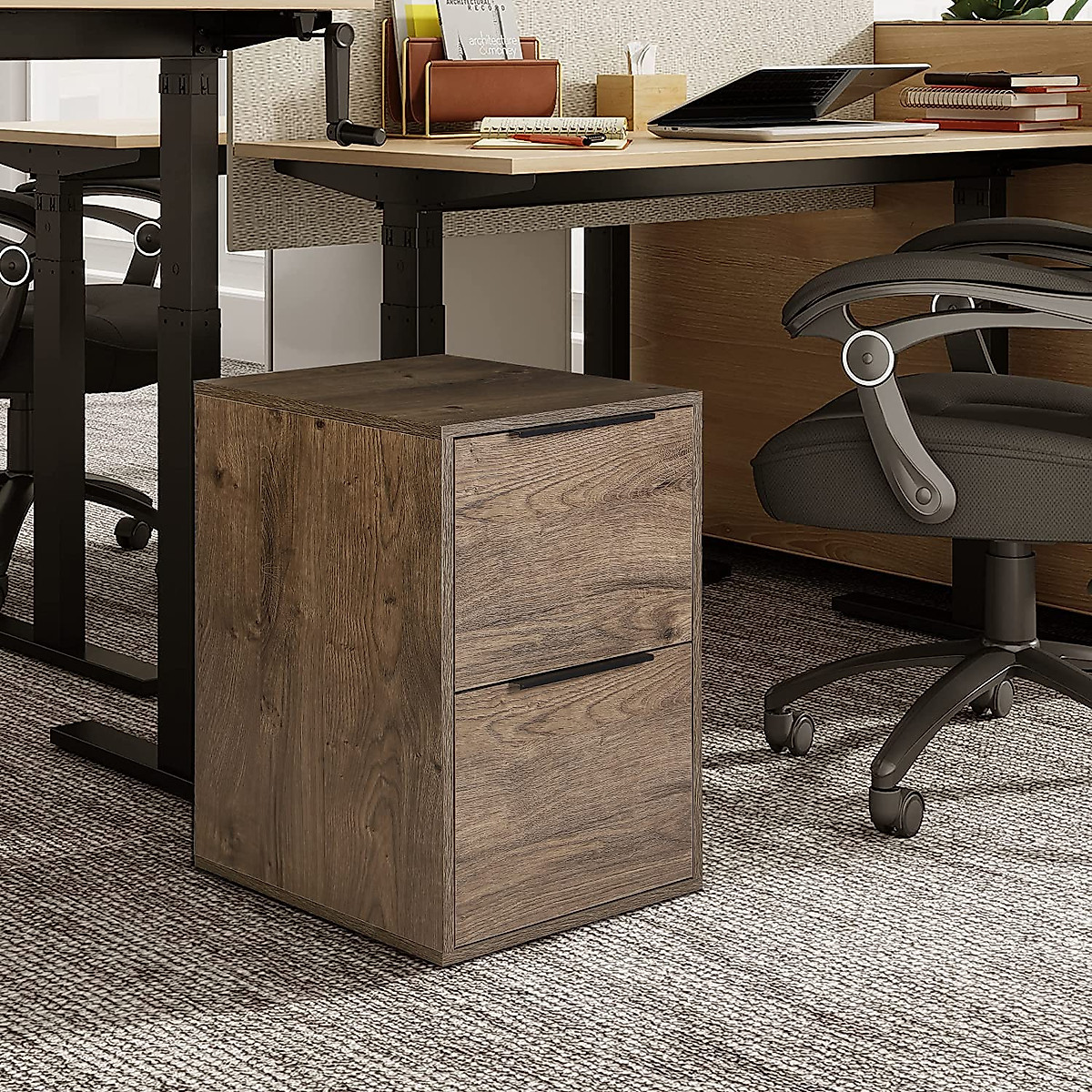 GREATMEET 2 Drawer Wooden File Cabinet with Hanging Bars for Letter Size, Vertical Filing Storage Cabinet Under Desk, 2 Dawer Wooden Filing Cabinet for Home Office, Grey