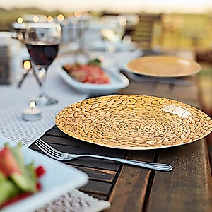 peony man 50 Pack Woven Paper Plates Rattan Printed Disposable Plates Farmhouse Party Dinner Plates Rustic Round Paper Plate 9 Inch for Picnic Dining Wedding Kitchen Home Table Decor