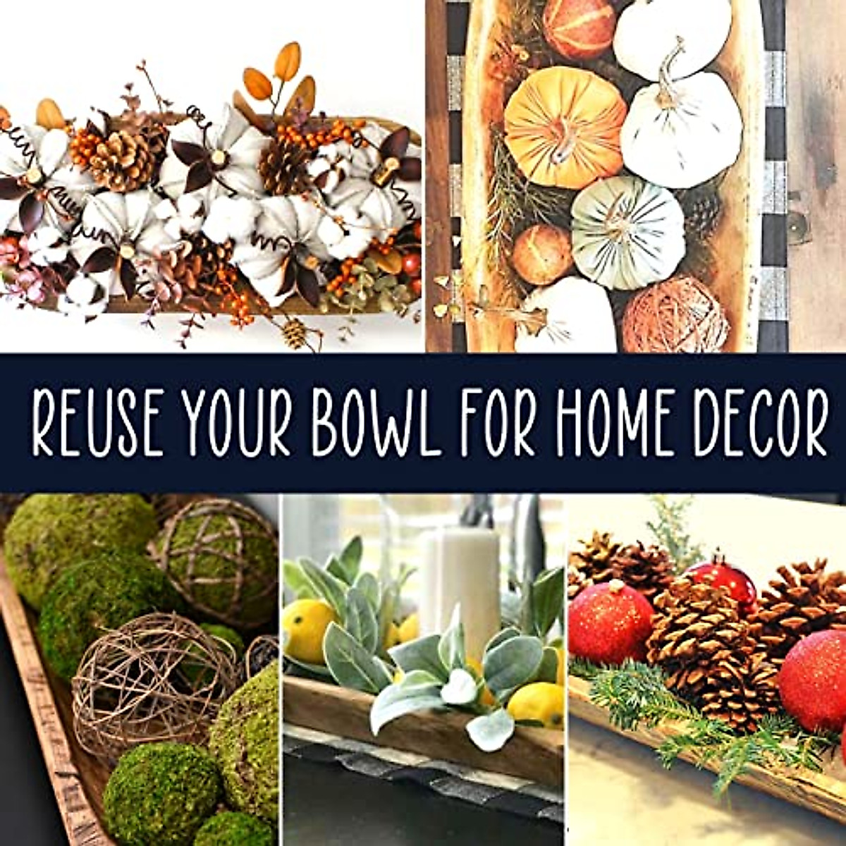 Dox + Lamb Cashmere Sandalwood Rustic Wooden Bowl Candle | Handmade Wood Bread Bowl Candle 3-Wick Soy Wax | Distressed Dough Bowl Candle | Modern Farmhouse Decor Table Centerpiece