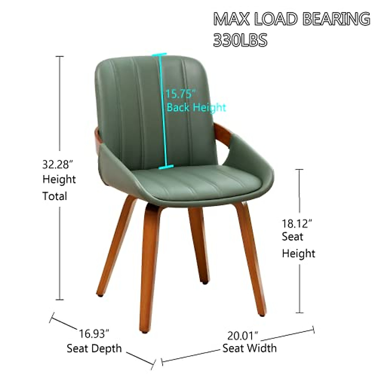 YOUUGIOR Mid Century Modern Faux Leather Upholstered Dining Chairs Set of 2,Armless Accent Chairs with Sturdy Natural Wood Legs,Bamboo Backrest Support for Kitchen&Dining Room Chairs(Green PU)