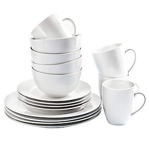 Gibson Home Back to Basics Dinnerware Sets, Round: Service for Four (16pcs), Classic Pearl