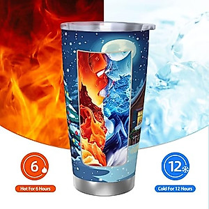 AYCZN Christmas 20 OZ Tumbler Stainless Steel Travel Coffee Mug, Snow House Insulated Water Bottle with Lid and 2 StrawsLeakproof Thermal Cup