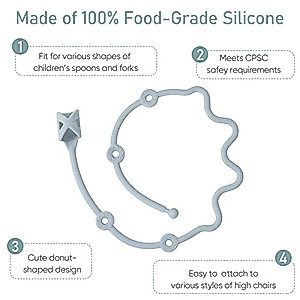 Baby Spoons Self Feeding 6 Month,Toddler Utensils Holder Strap Food Grade Silicone Keep Fork and Spoon Off The Floor Great for Kids,Hook On High Chair（Green）