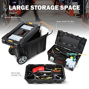 DNA MOTORING 2-Tier Stackable Separate Hand Case Tool Boxes Trolley, 35.4"L x 11.8"W x 23.6"H (TOOLS-00004)