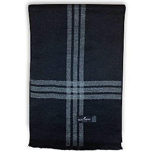 Livativ Bleu Nero Luxurious Winter Scarf for Men and Women – Large Selection of Unique Design Scarves – Super Soft Premium Cashmere Feel Black Grey Center Plaid