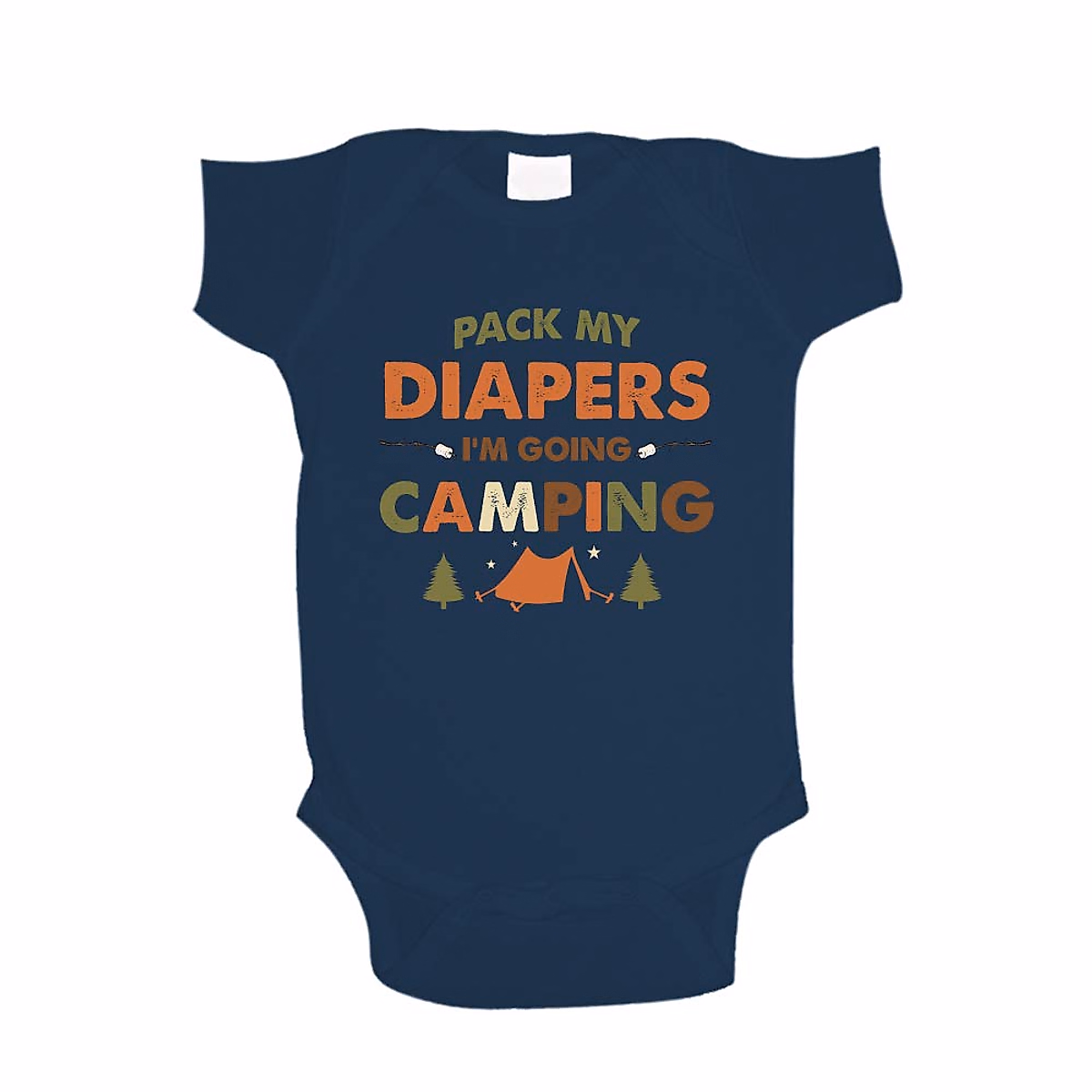 The Shirt Den Pack My Diapers I'm Going Camping Baby One Piece NB Navy Blue