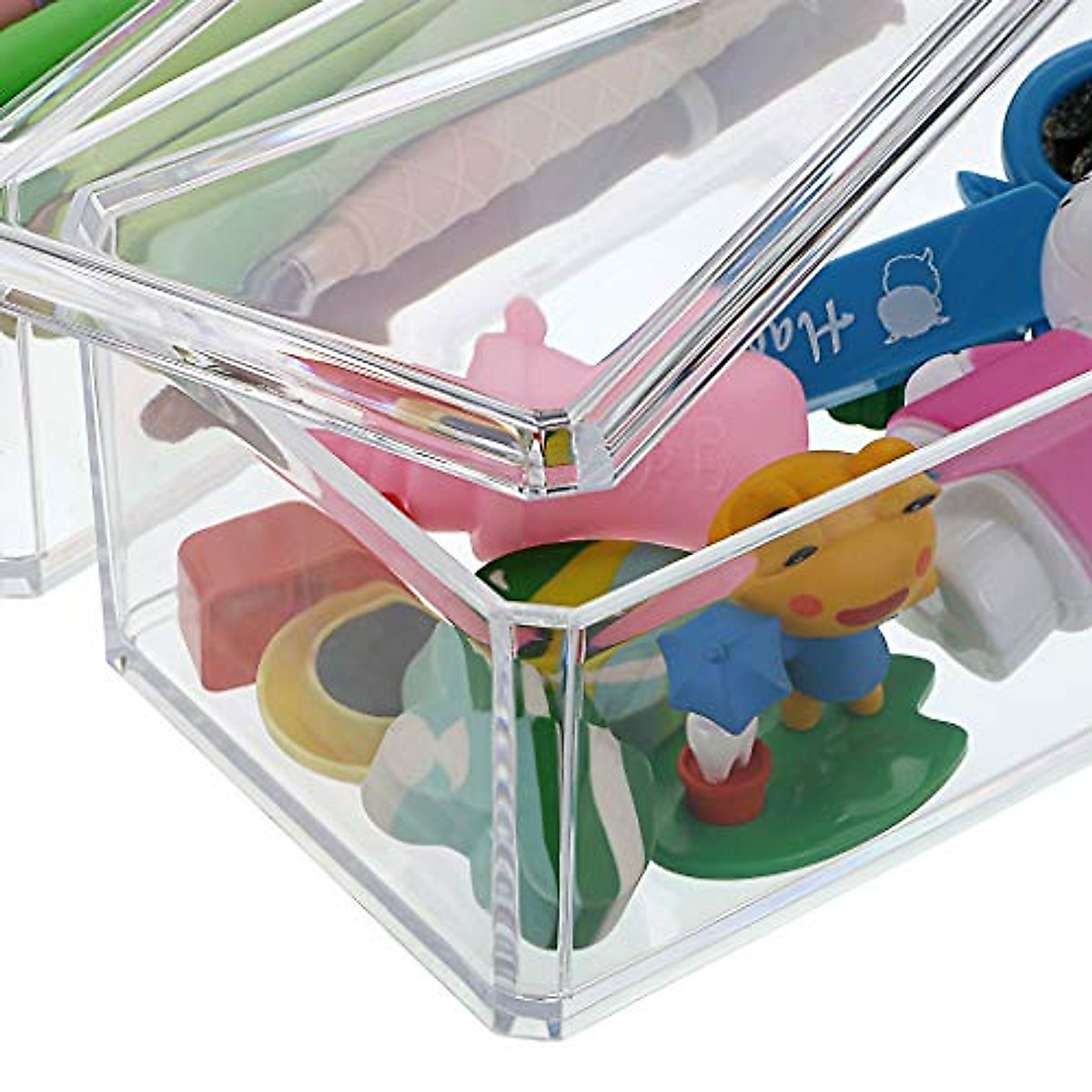 Hipiwe Clear Acrylic Make Up Organizer Box Double Deck Dresser Container Case with Lid for Jewelry Cosmetic Bathroom Storage Holder for Cotton Ball and Swab, Cotton Pad, Q-tip (2 Compartment)