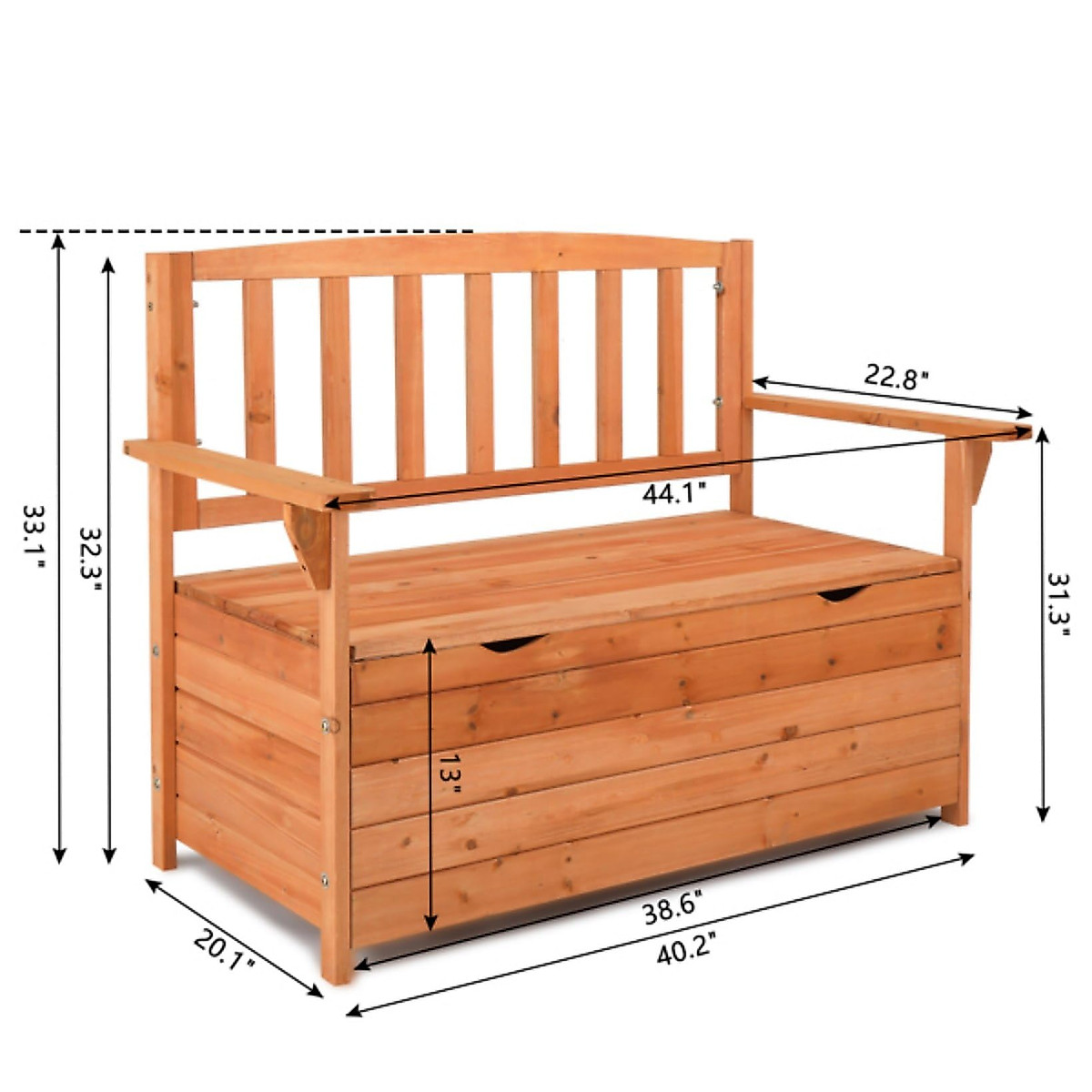 HMXD Cedar Wood Deck Box Bench, Storage Box with Backrest Armrest, All-Weather Yard Container Furniture for Tools, Toys, Outdoor Storage Bench Deck Box w/Seat for Backyard, Porch, Patio, Garden