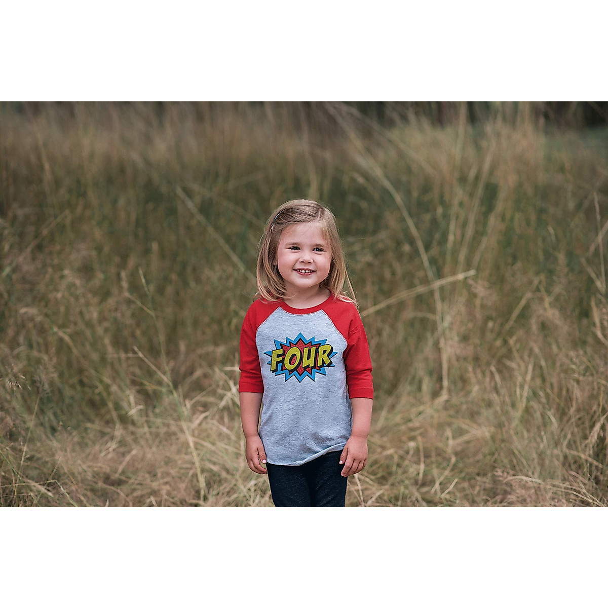 7 ate 9 Apparel Boy's Birthday Four 4 Fourth 4th Superhero Red Raglan 4T