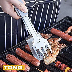 Roxon 4 in 1 Mini BBQ Barbecue Combo Tool Set with Spatula, Fork, Tongs and Bottle Opener for Hiking Camping (Grey)