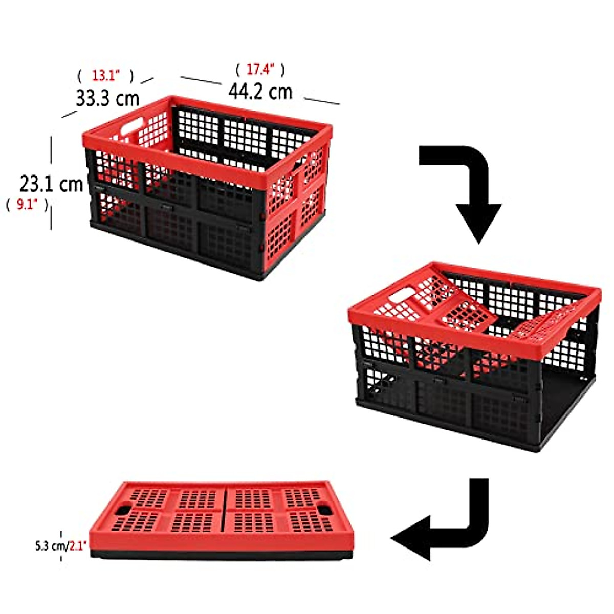 Gloreen 35 Quart Folding Crate Basket, Collapsible Storage Milk Crates, 3 Packs