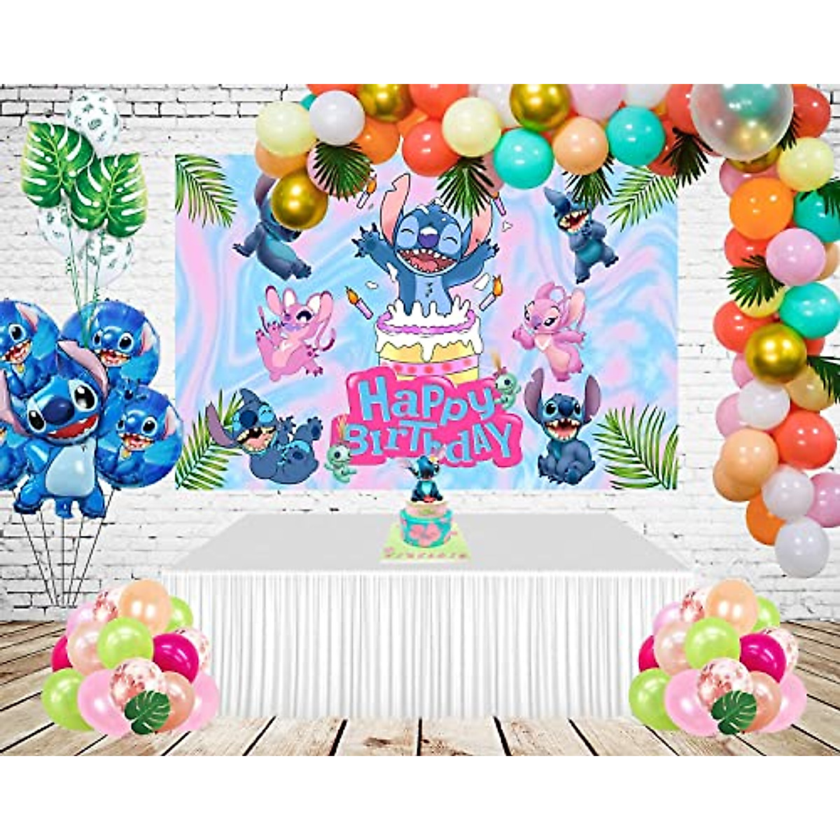 huio Summer Hawaiian Aloha Backdrop for Lilo and Stitch Theme Birthday Party Supplies 5x3ft Tropical Photo Background for Stitch Theme Party Cake Table Decorations Baby Shower Banner