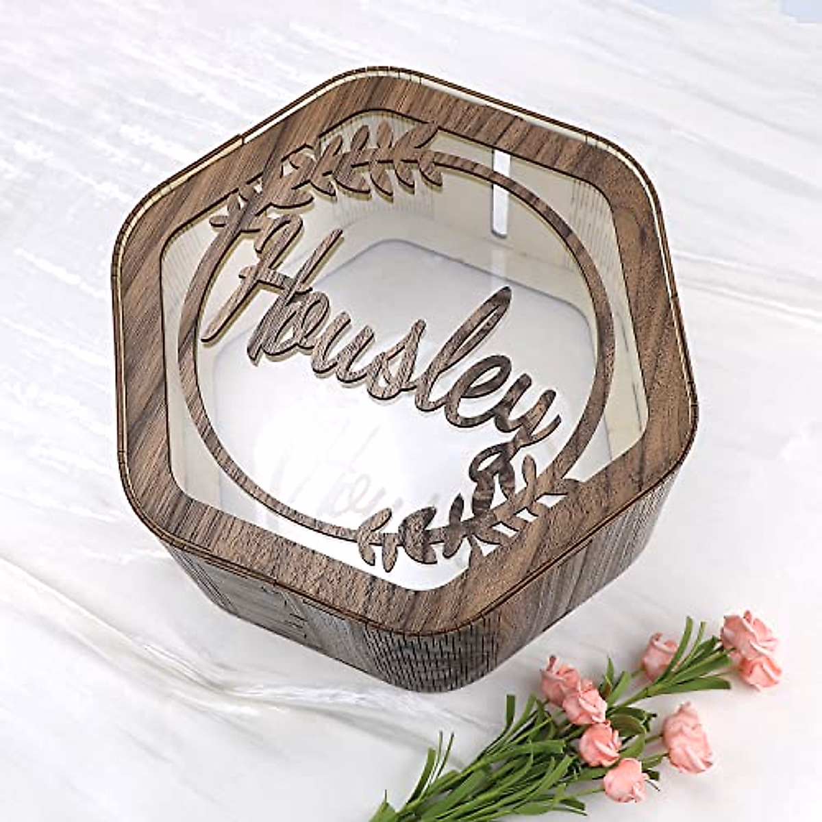 Malihome Personalized Wedding Card Box,Wooden Memory Box,Keepsake Box,Greeting Card Box,For Rustic Wedding Decor, Collection of Wedding Wishes Cards, Custom Surname and Date. (Wood color)